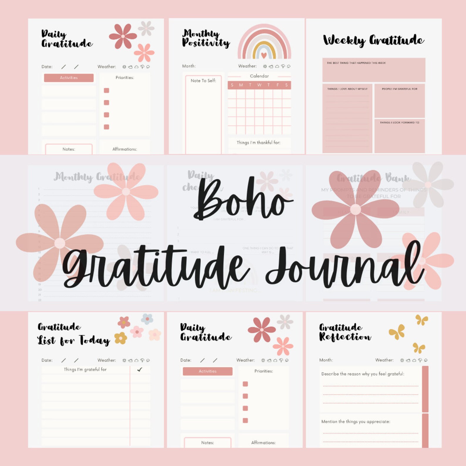 Pink Boho Gratitude Journal Printable - Etsy