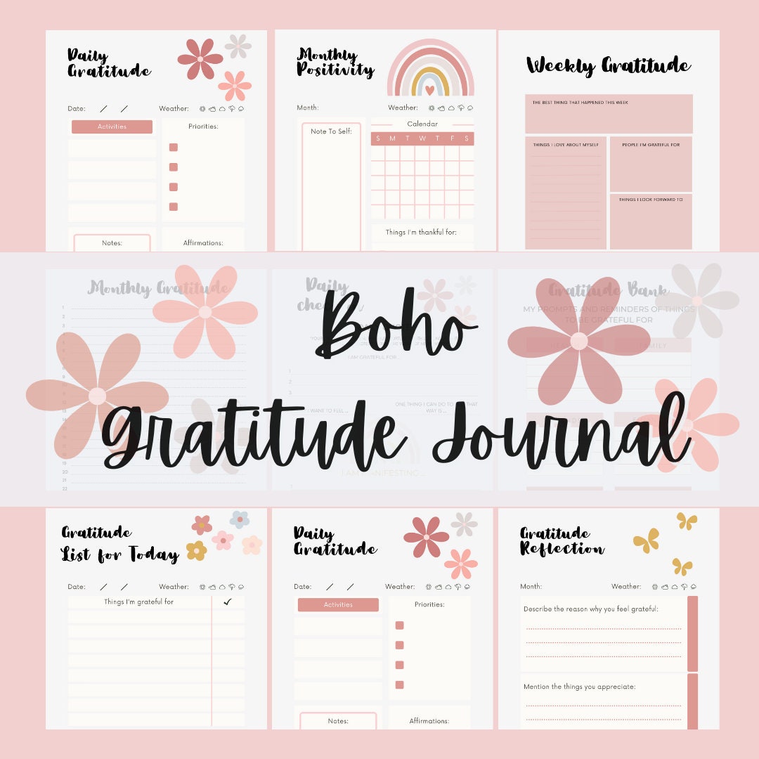 Pink Boho Gratitude Journal Printable - Etsy