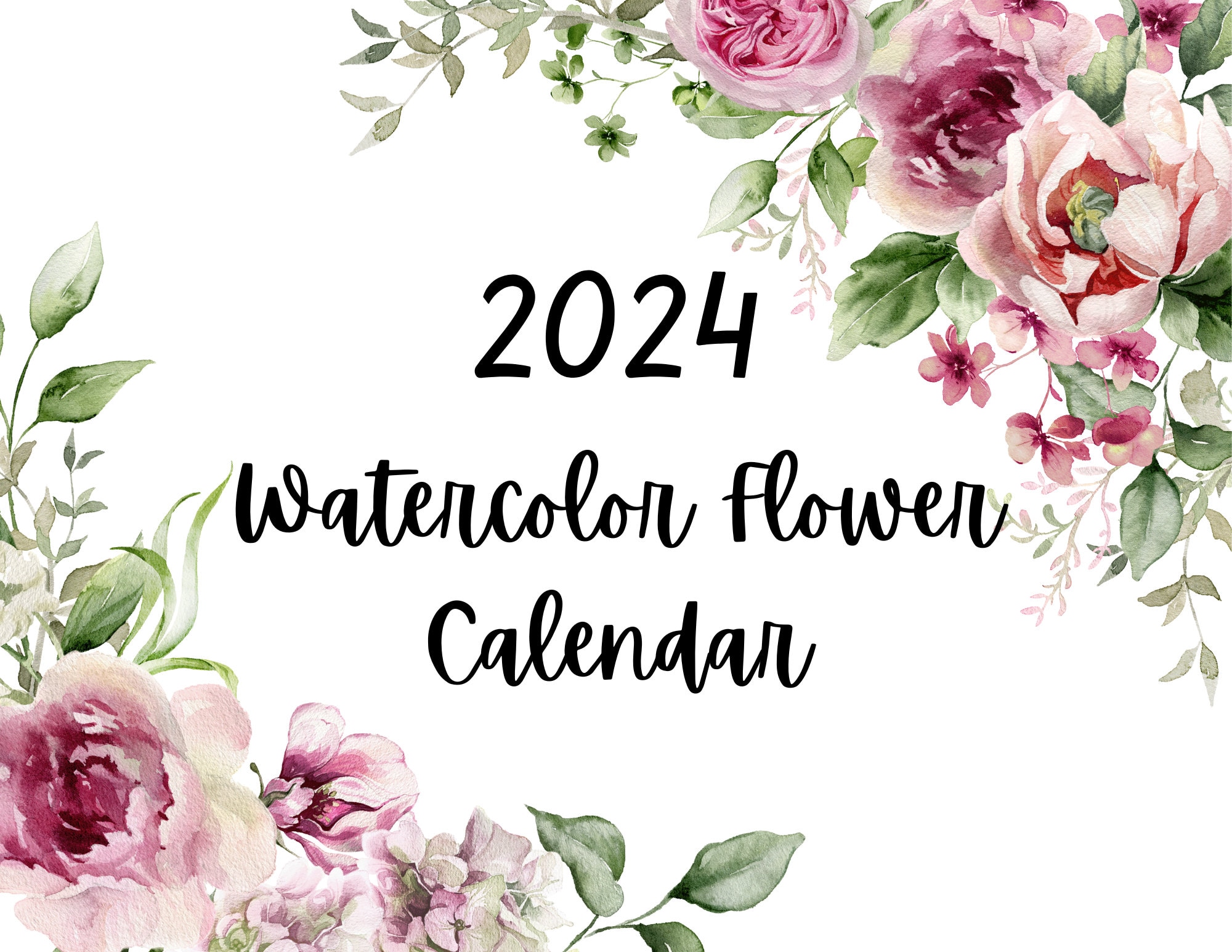 2024 Printable Watercolor Floral Calendar - Etsy