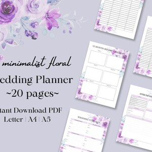 Purple Floral Wedding Planner| Printable Wedding Planner Pages | Wedding Plan Bundle | Wedding ...