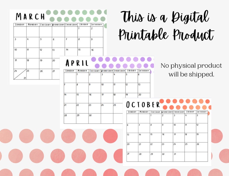 2024 Printable Polka Dot Calendar - Etsy
