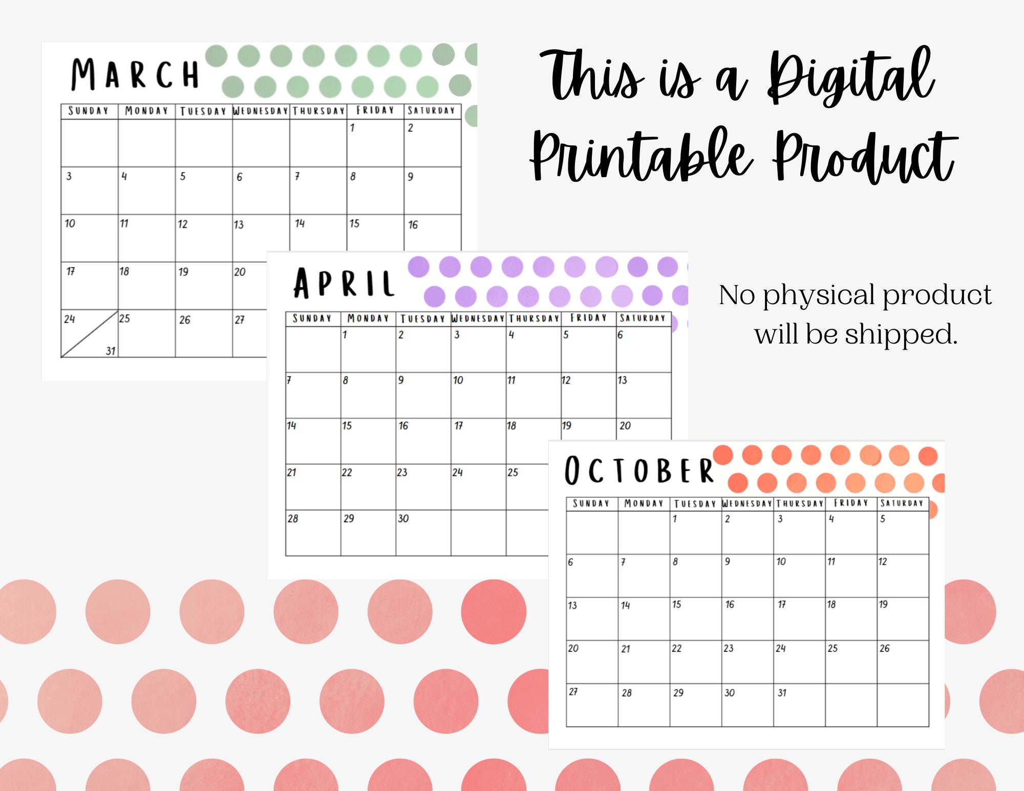 2024 Printable Polka Dot Calendar - Etsy