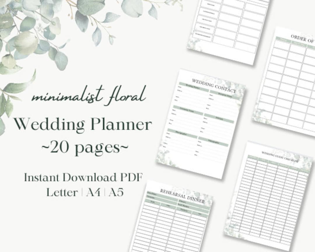 Minimalist Wedding Planner| Printable Wedding Planner Pages | Wedding ...