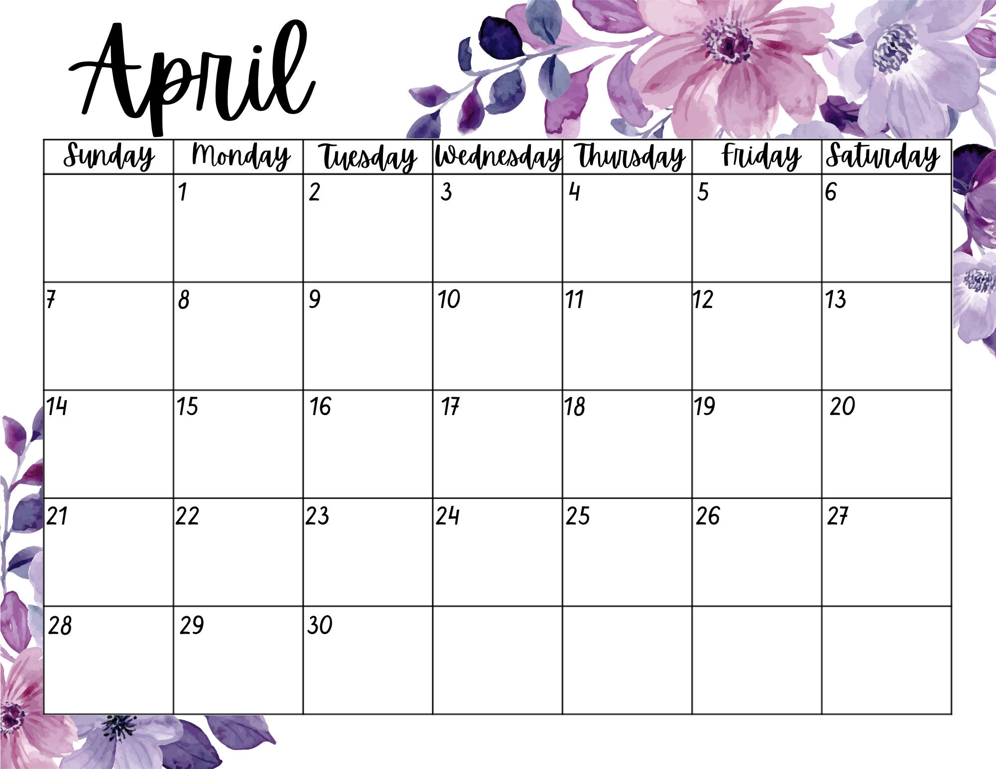 2024 Printable Watercolor Floral Calendar - Etsy