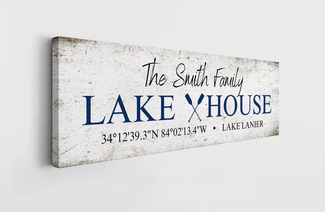 Personalized Lake House Wall Art With GPS Coordinates, Rusted Wall Art ...
