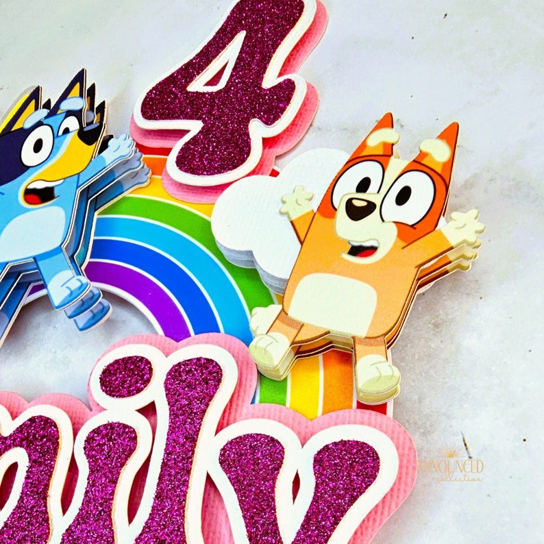 Bluey Cake Topper, Bluey Birthday, Personalised Bluey Rainbow Cake ...