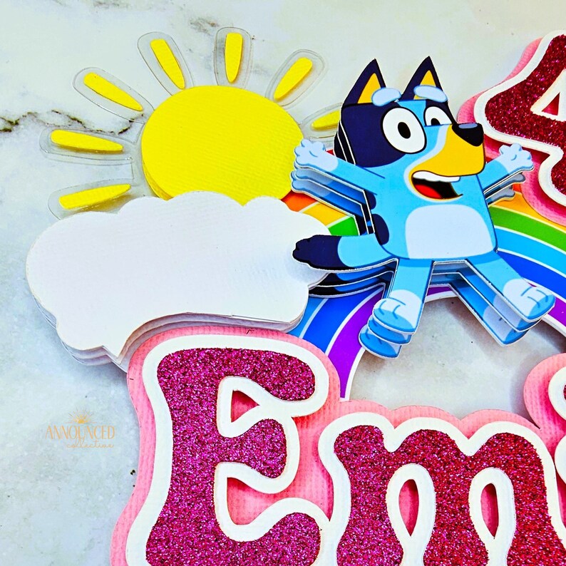Bluey Cake Topper, Bluey Birthday, Personalised Bluey Rainbow Cake ...