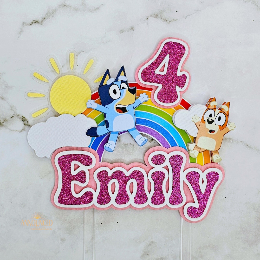 Bluey Cake Topper, Bluey Birthday, Personalised Bluey Rainbow Cake ...