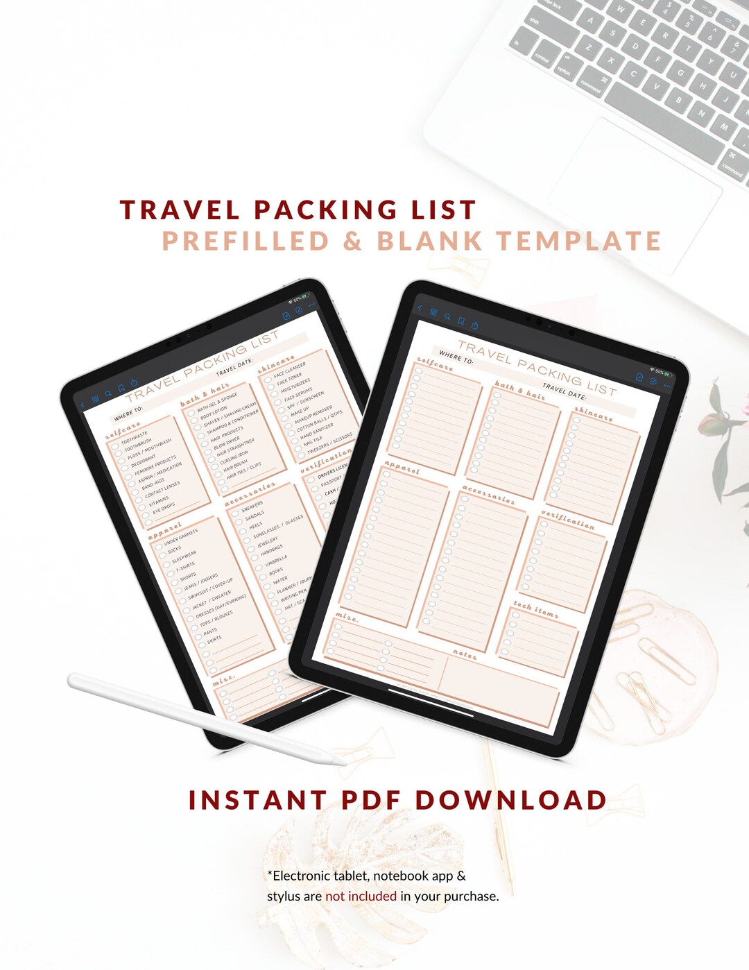 Travel Packing Checklist, Travel List, Travel Planner Template ...