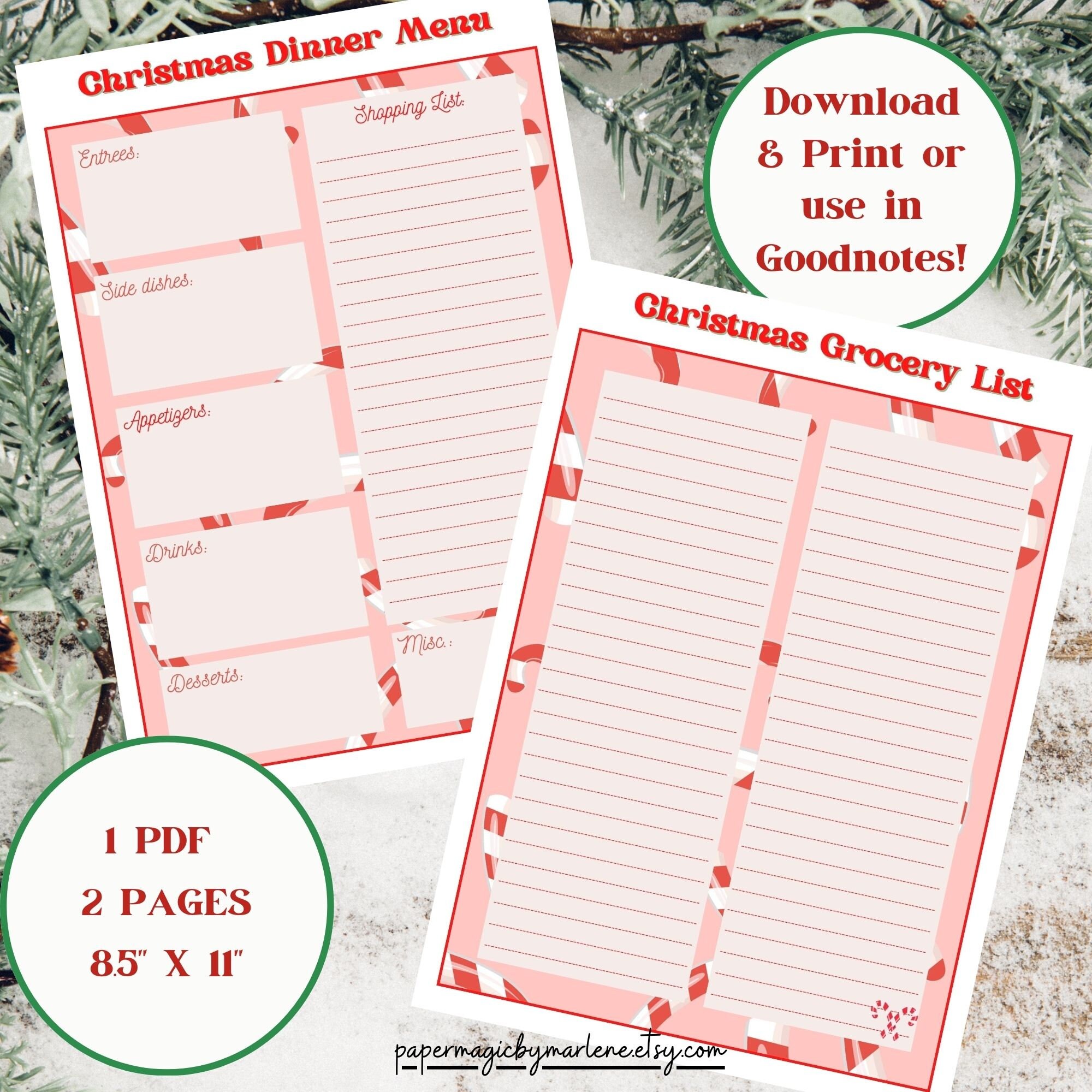Christmas Menu Printable Christmas Party Grocery List Goodnotes ...