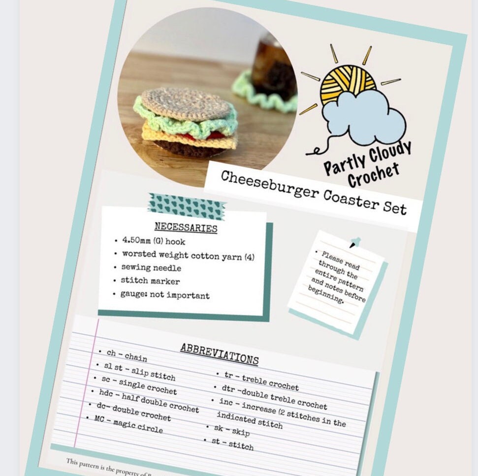 Cheeseburger Coaster Crochet Pattern - Etsy