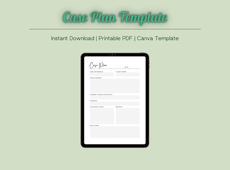Case Plan Template | Digital Planner for Solicitors | Paralegal Planner ...