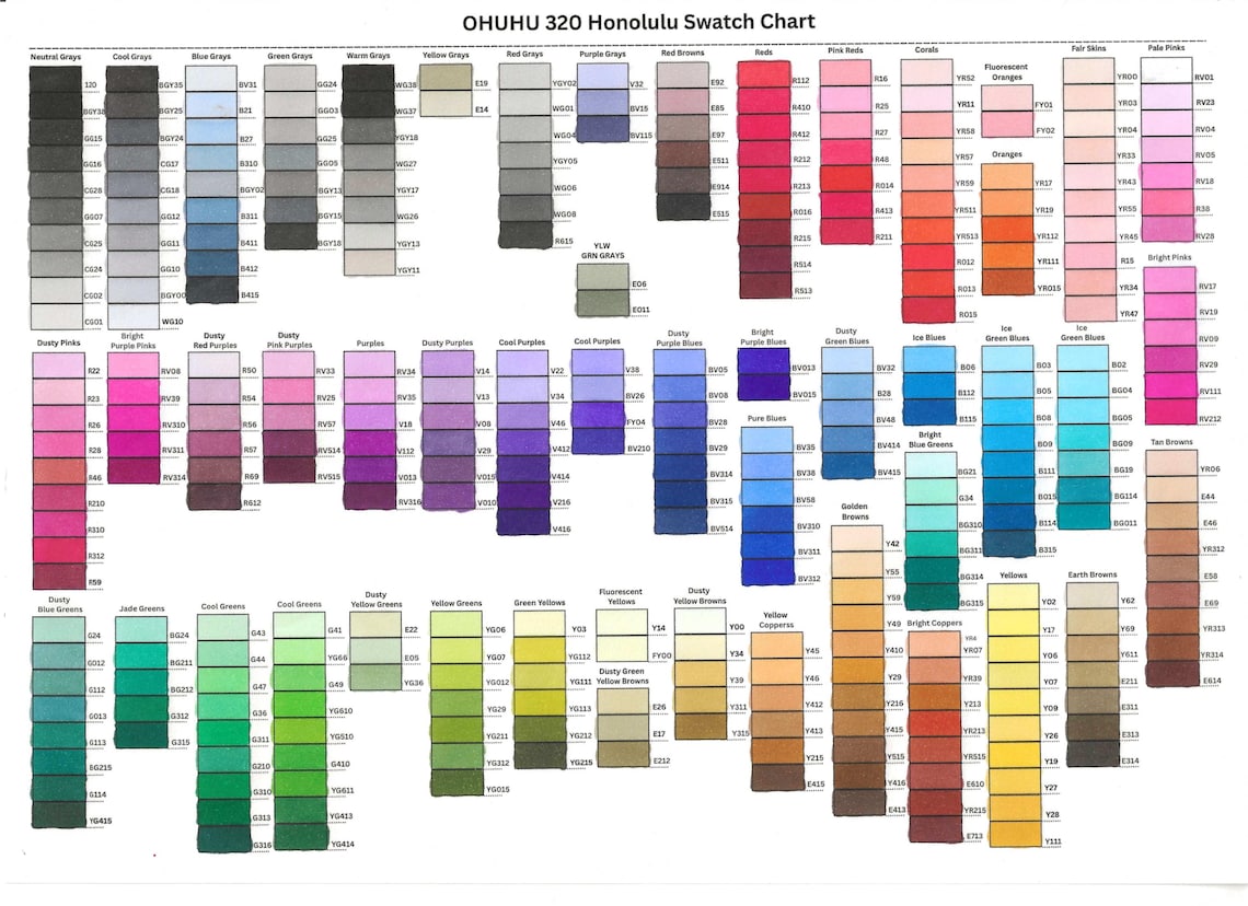 Ohuhu Honolulu 320 Set Chromatic Chart (new Codes) *READ DESCRIPTION ...