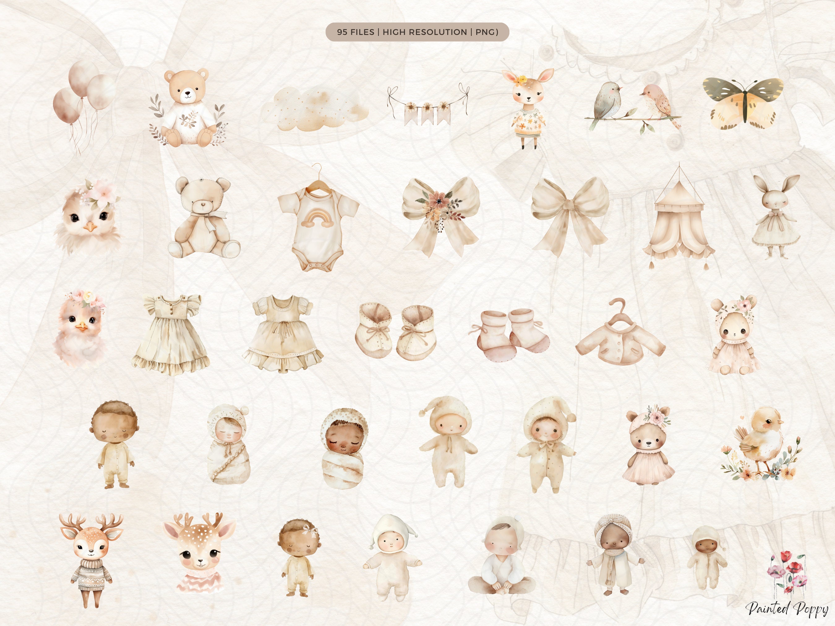 Dreamy Boho Baby Clipart Neutral Nursery Clipart Watercolor Clipart ...