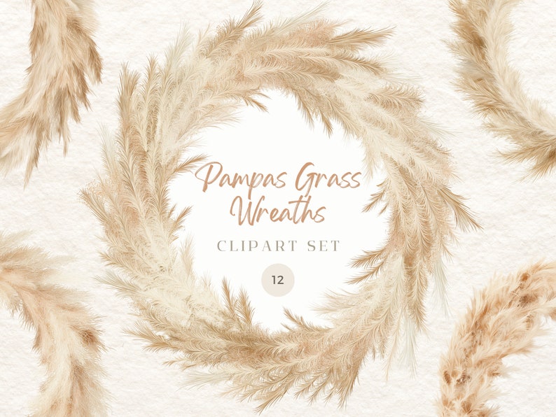 Pampas Grass Wreaths Clipart | Wedding Clipart Designs | Pampas Wreath ...