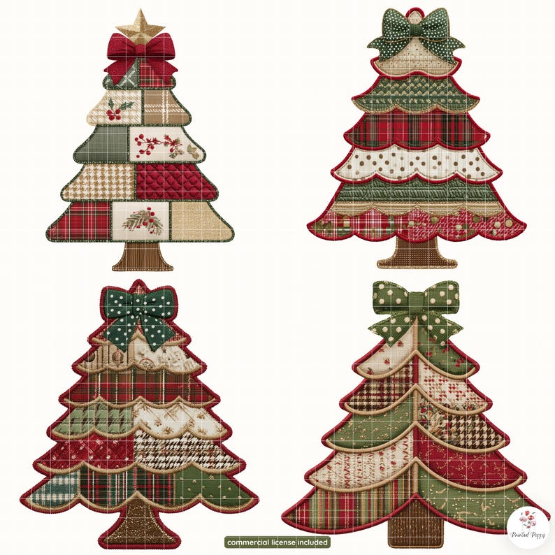 Vintage Christmas Tree Embroidery Patch Clipart | 20 PNG Graphics ...