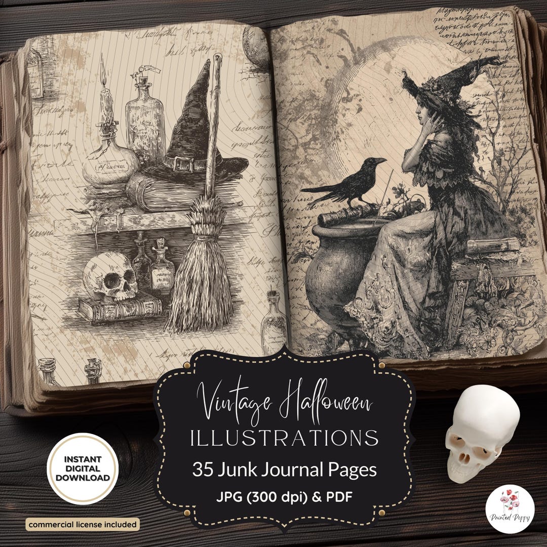 Vintage Halloween Junk Journal Pages | Witch Ephemera (PDF) - Etsy