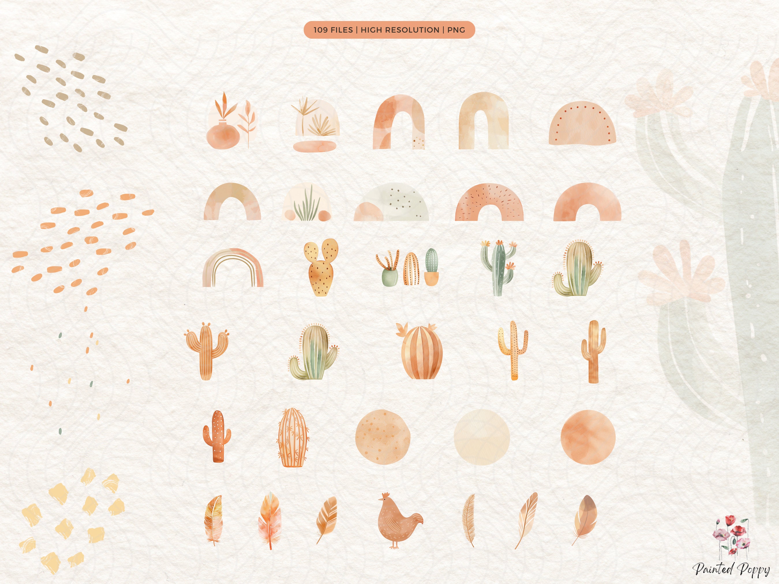 Terracotta Doodles Boho Clipart | Doodle Clipart | Boho | Watercolor ...
