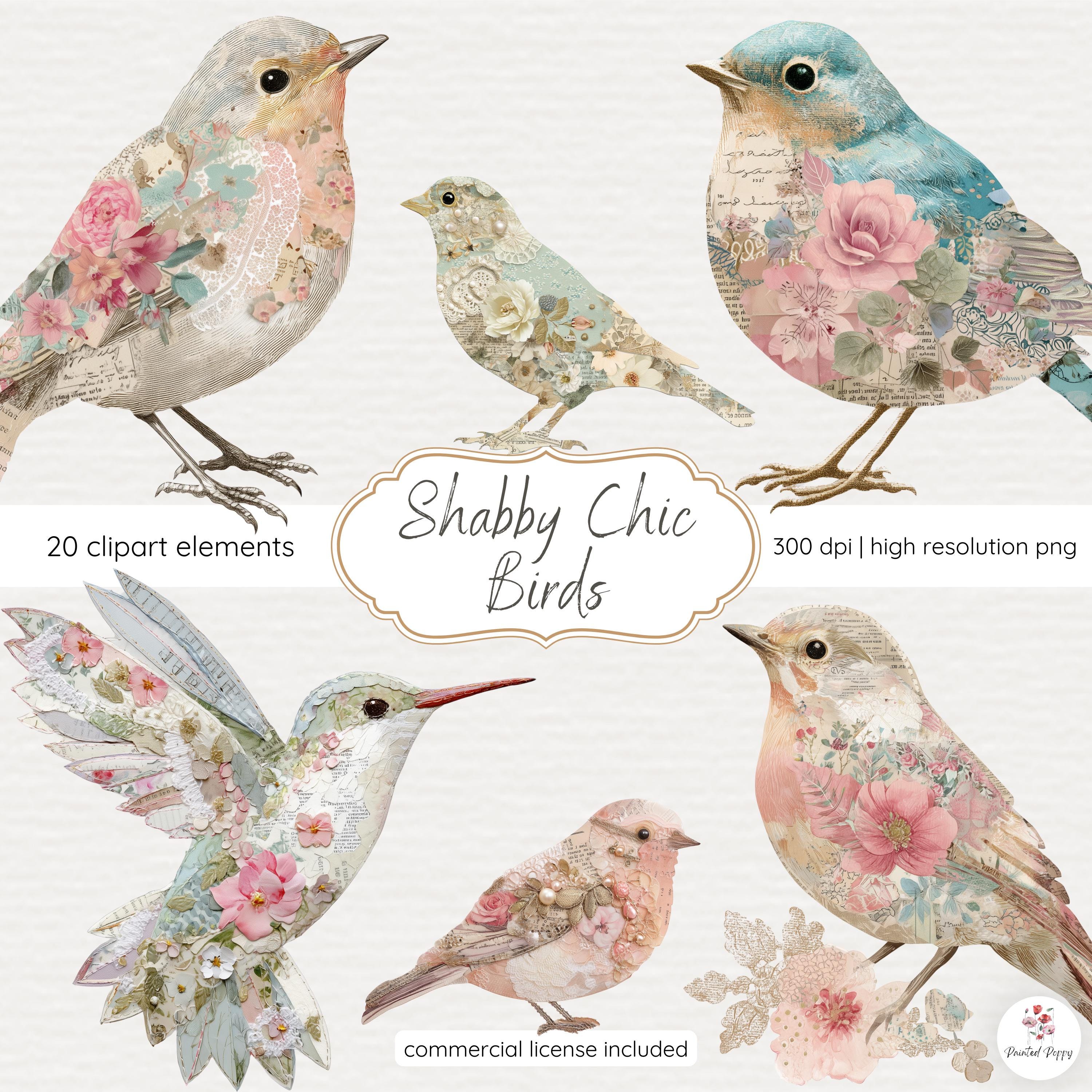Shabby Chic Birds Clipart | Mixed Media Collage Art | Bird Collage Art ...