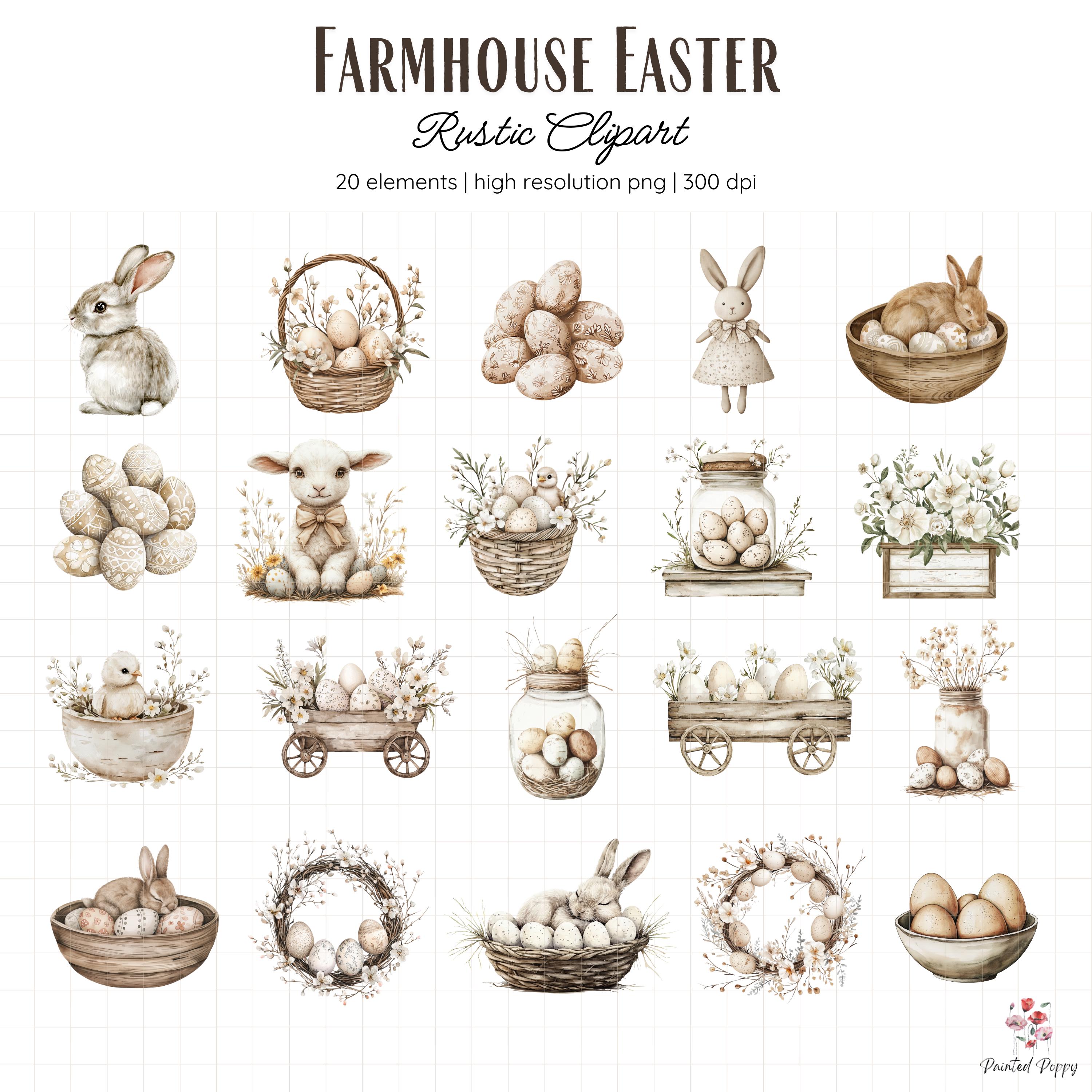 Rustic Farmhouse Easter Clipart | Neutral Clipart | Watercolor Clipart ...