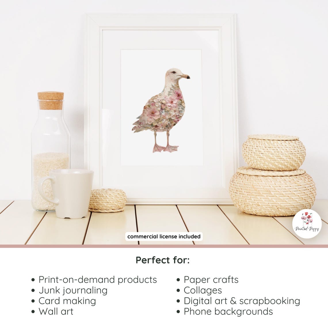 Shabby Chic Sea Birds Clipart | Vintage Floral Collage (PNG & PDF) - Etsy