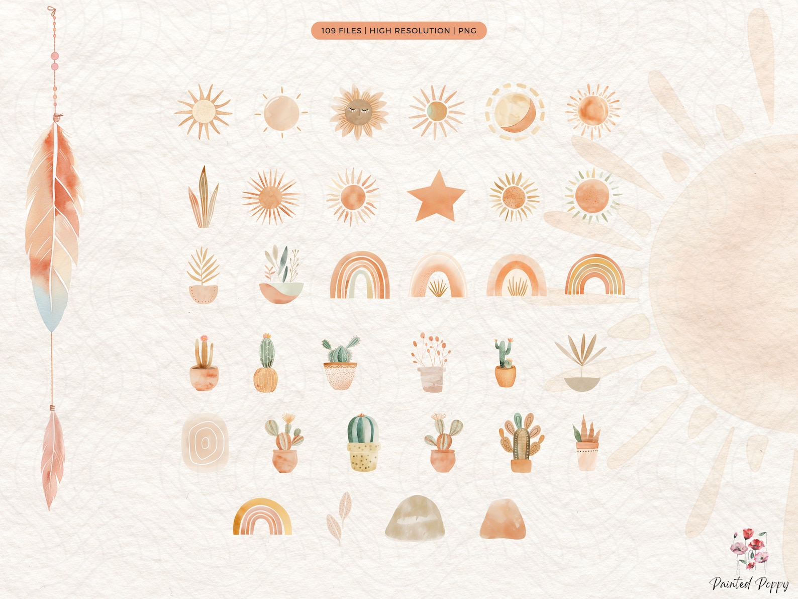 Terracotta Doodles Boho Clipart | Doodle Clipart | Boho | Watercolor ...
