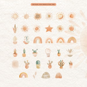 Terracotta Doodles Boho Clipart | Doodle Clipart | Boho | Watercolor ...