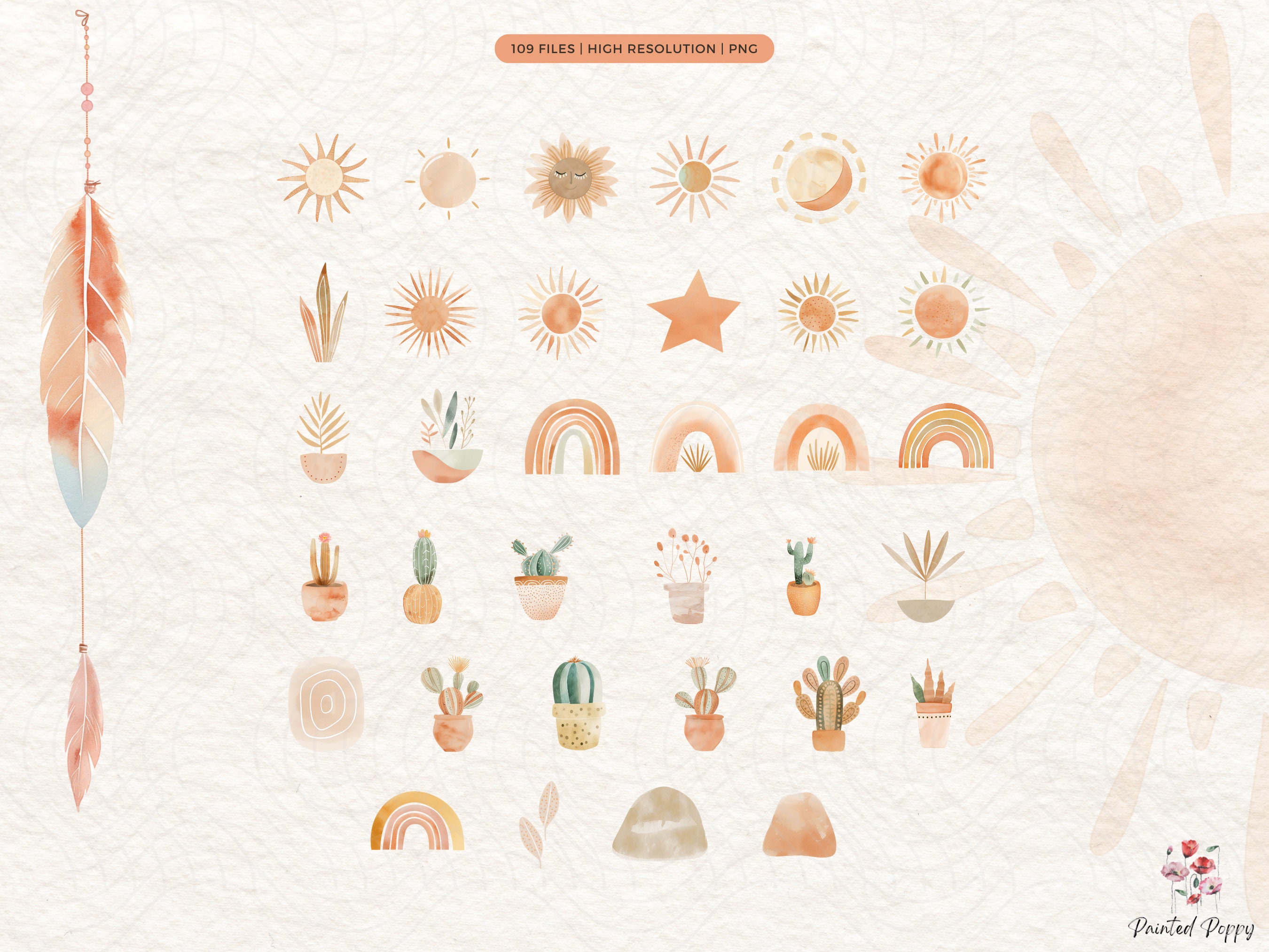 Terracotta Doodles Boho Clipart | Doodle Clipart | Boho | Watercolor ...