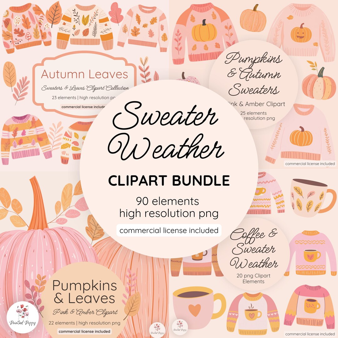 Sweater Weather Clipart Bundle | Autumn Fall Sweater | Pink Amber ...