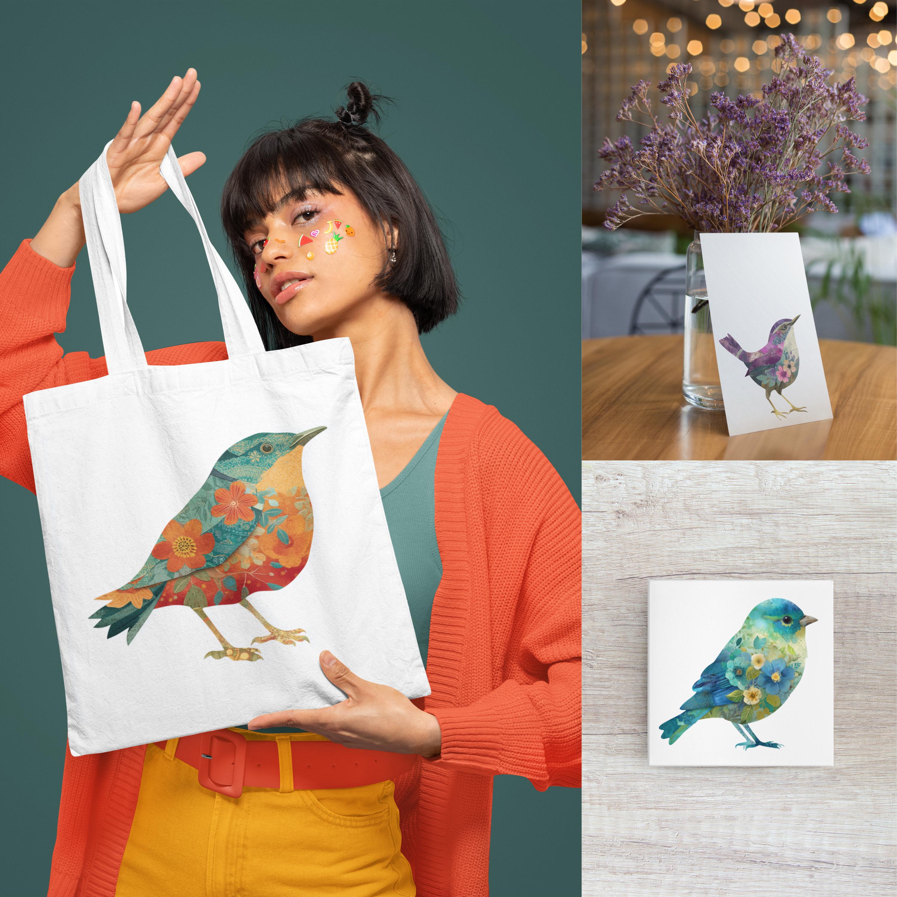 Bright Birds Clipart | Mixed Media Collage Art | Bird Collage Art ...