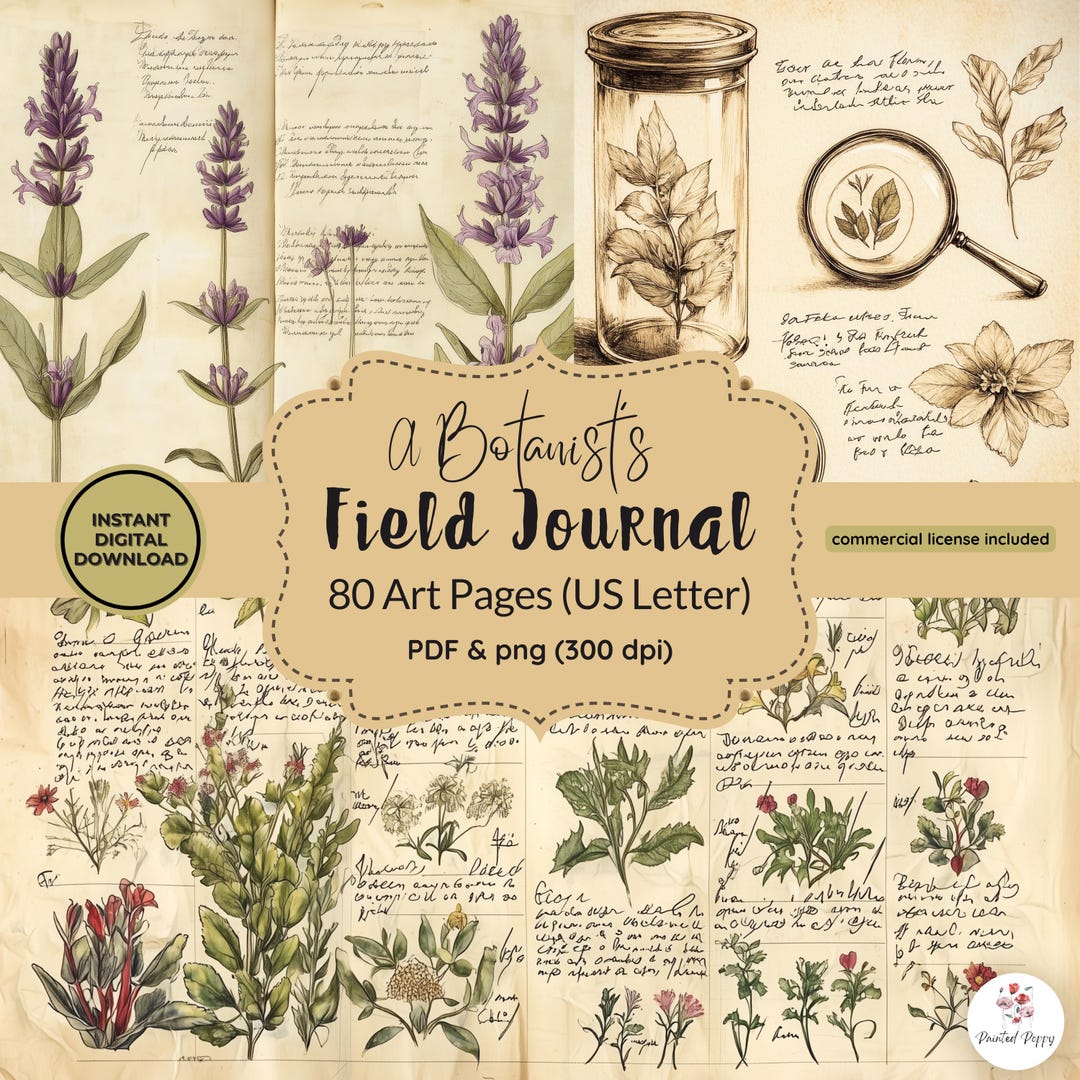 Botanist Field Journal Art Pages | Botanical Scrapbooking Papers ...