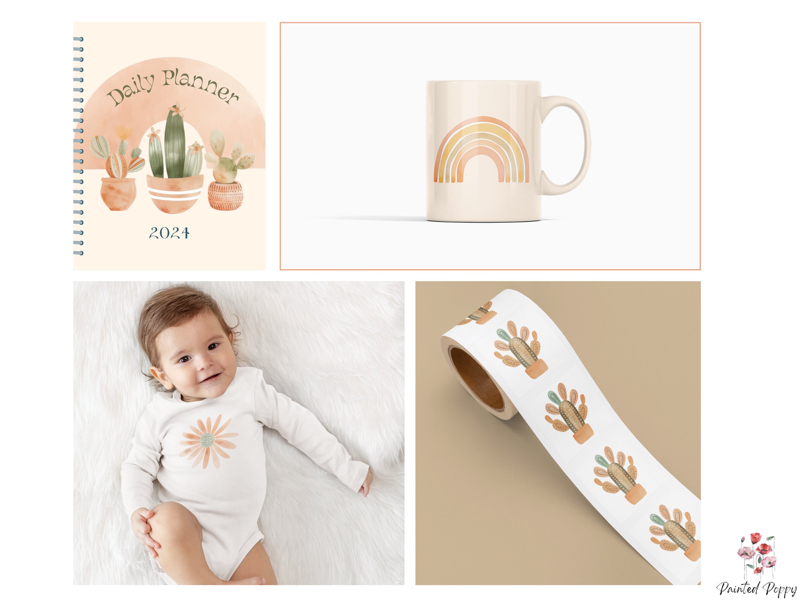 Terracotta Doodles Boho Clipart Doodle Clipart Boho Watercolor Clipart ...