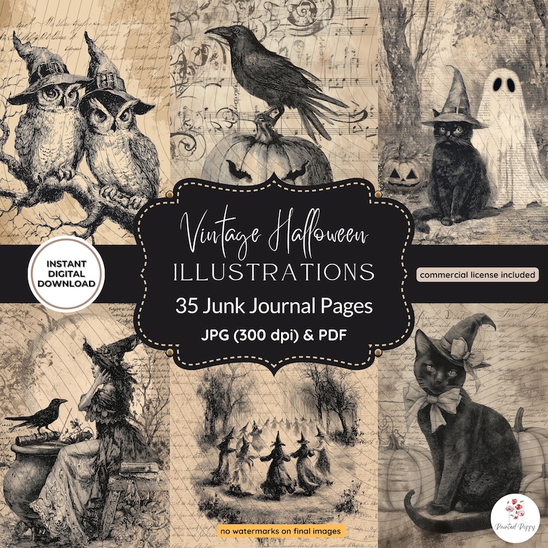 Vintage Halloween Junk Journal Pages | Witch Ephemera (PDF) - Etsy