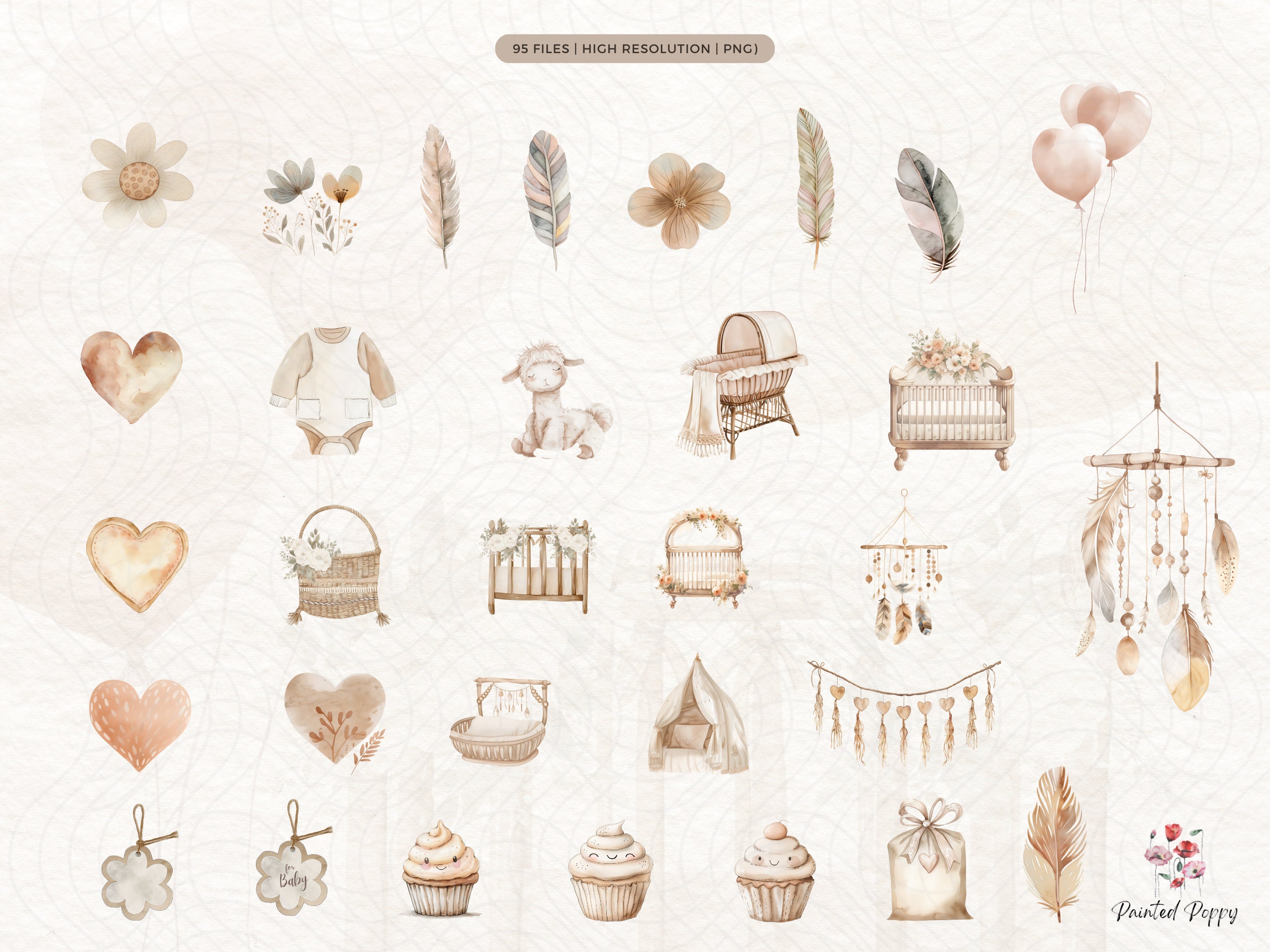 Dreamy Boho Baby Clipart Neutral Nursery Clipart Watercolor Clipart ...