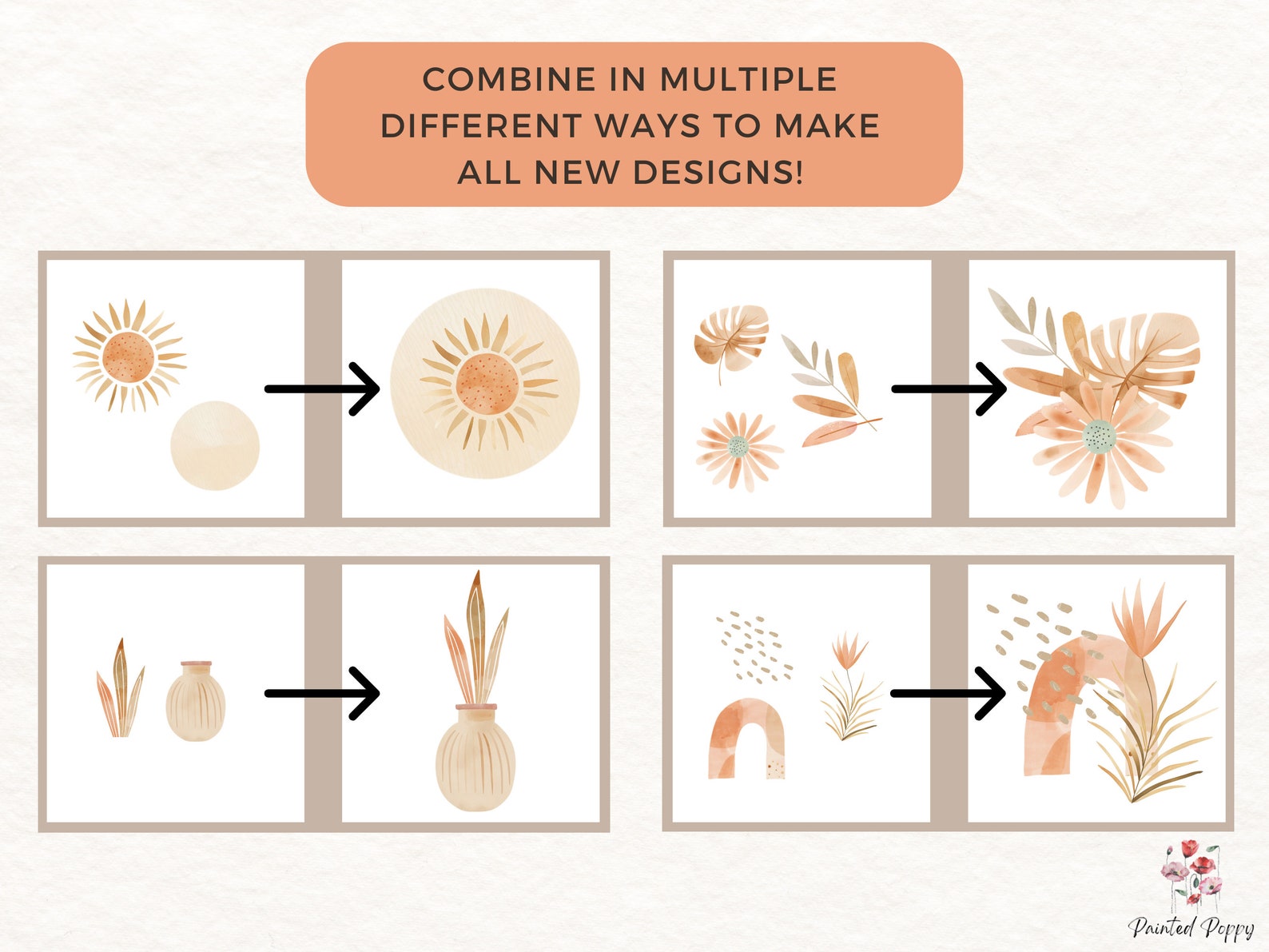 Terracotta Doodles Boho Clipart Doodle Clipart Boho Watercolor Clipart ...