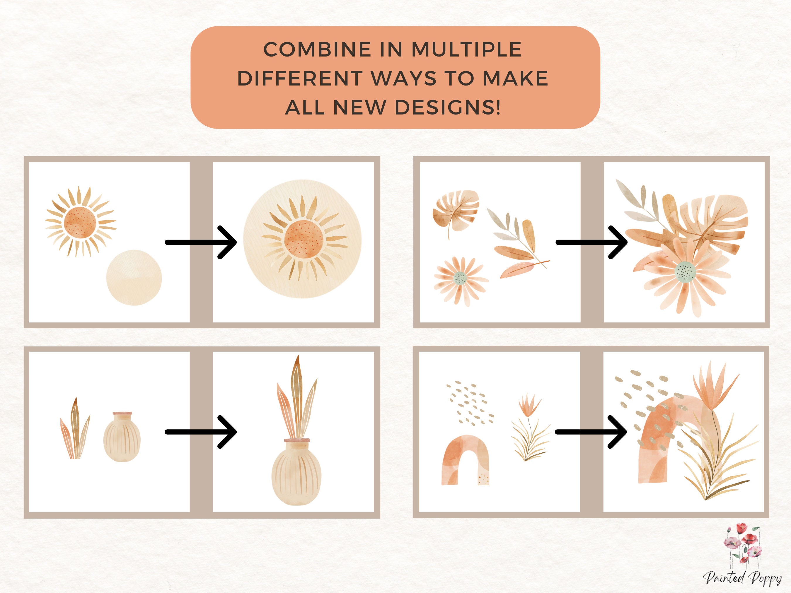 Terracotta Doodles Boho Clipart Doodle Clipart Boho Watercolor Clipart ...