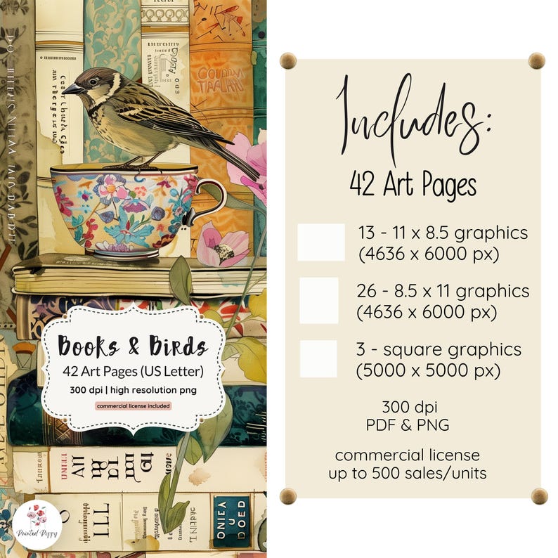 Books and Birds Art Pages | Vintage Bookstore Collage (digital Download ...