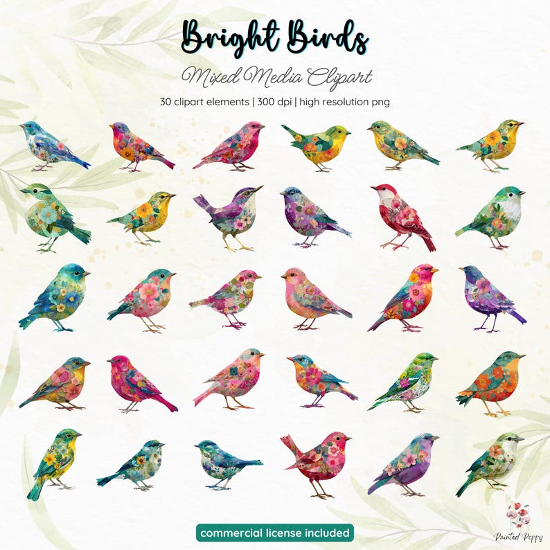 Bright Birds Clipart | Mixed Media Collage Art | Bird Collage Art ...
