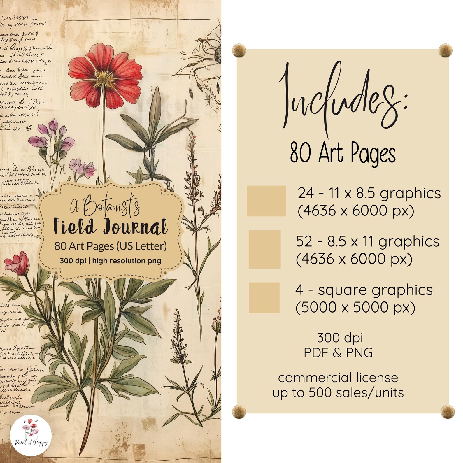 Botanist Field Journal Art Pages | Botanical Scrapbooking Papers ...