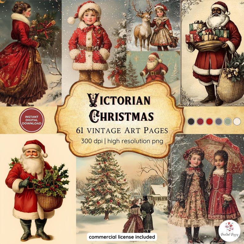 Vintage Victorian Christmas Graphics | PNG Art Pages (digital Download ...