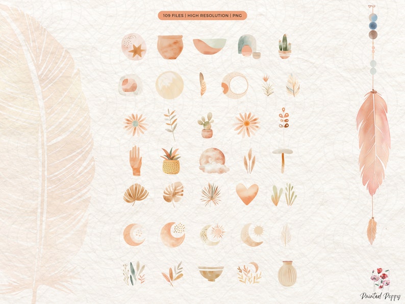 Terracotta Doodles Boho Clipart | Doodle Clipart | Boho | Watercolor ...