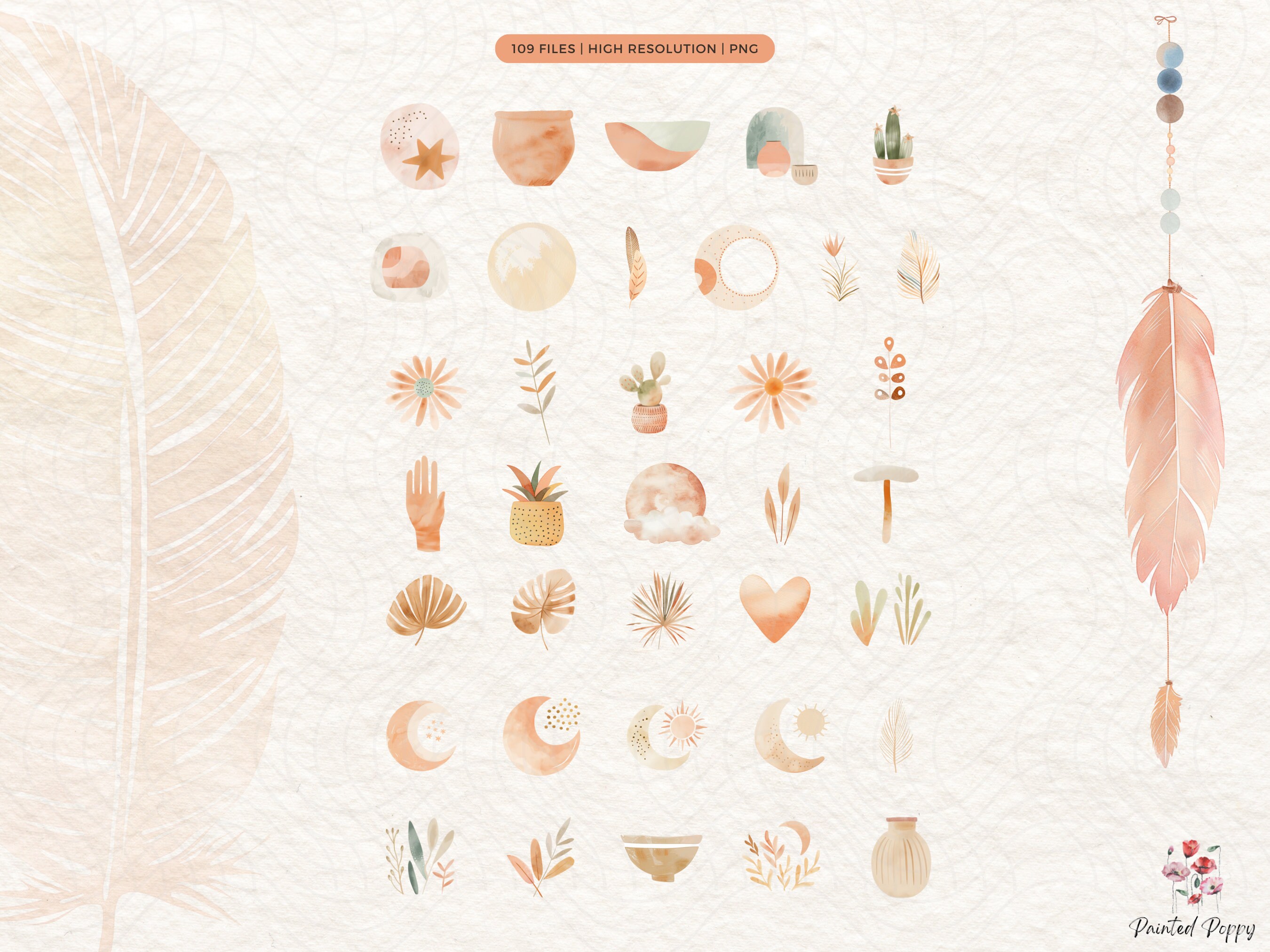 Terracotta Doodles Boho Clipart | Doodle Clipart | Boho | Watercolor ...