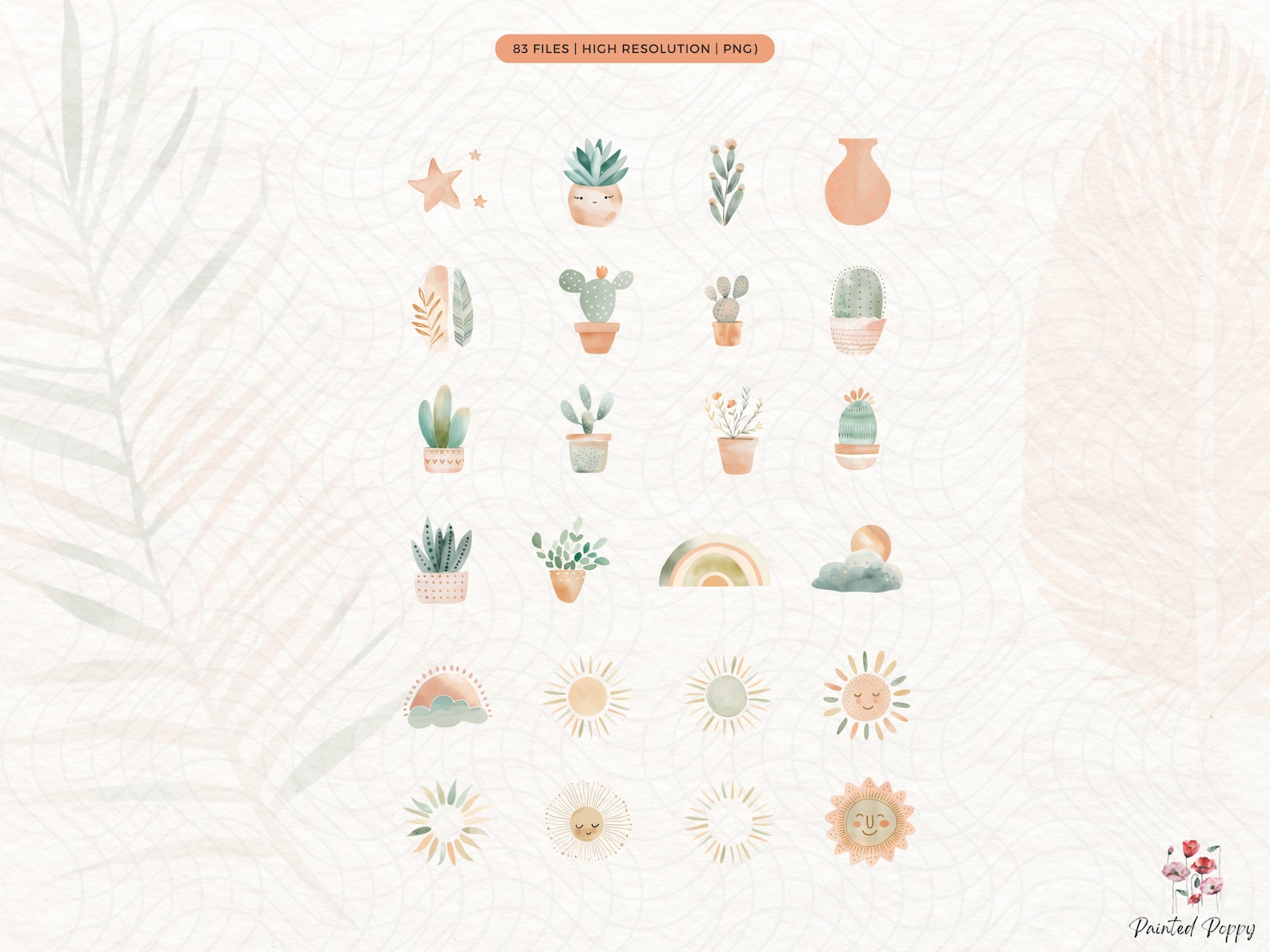 Terracotta Sage Boho Clipart Doodle Clipart Cute Clipart Watercolor ...