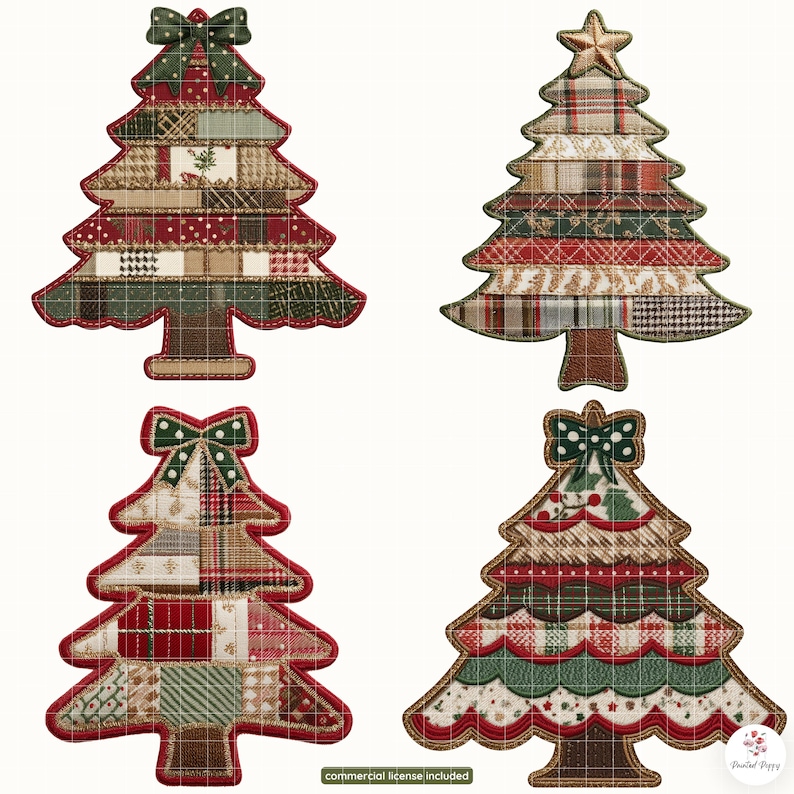 Vintage Christmas Tree Embroidery Patch Clipart | 20 PNG Graphics ...
