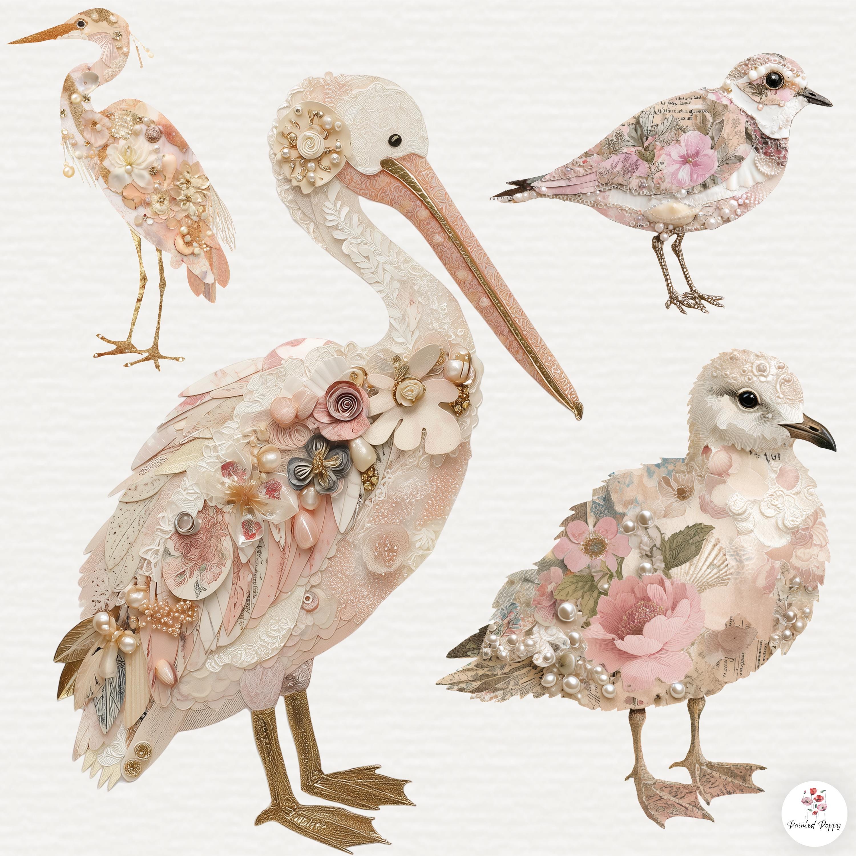 Shabby Chic Sea Birds Clipart | Vintage Floral Collage (PNG & PDF) - Etsy