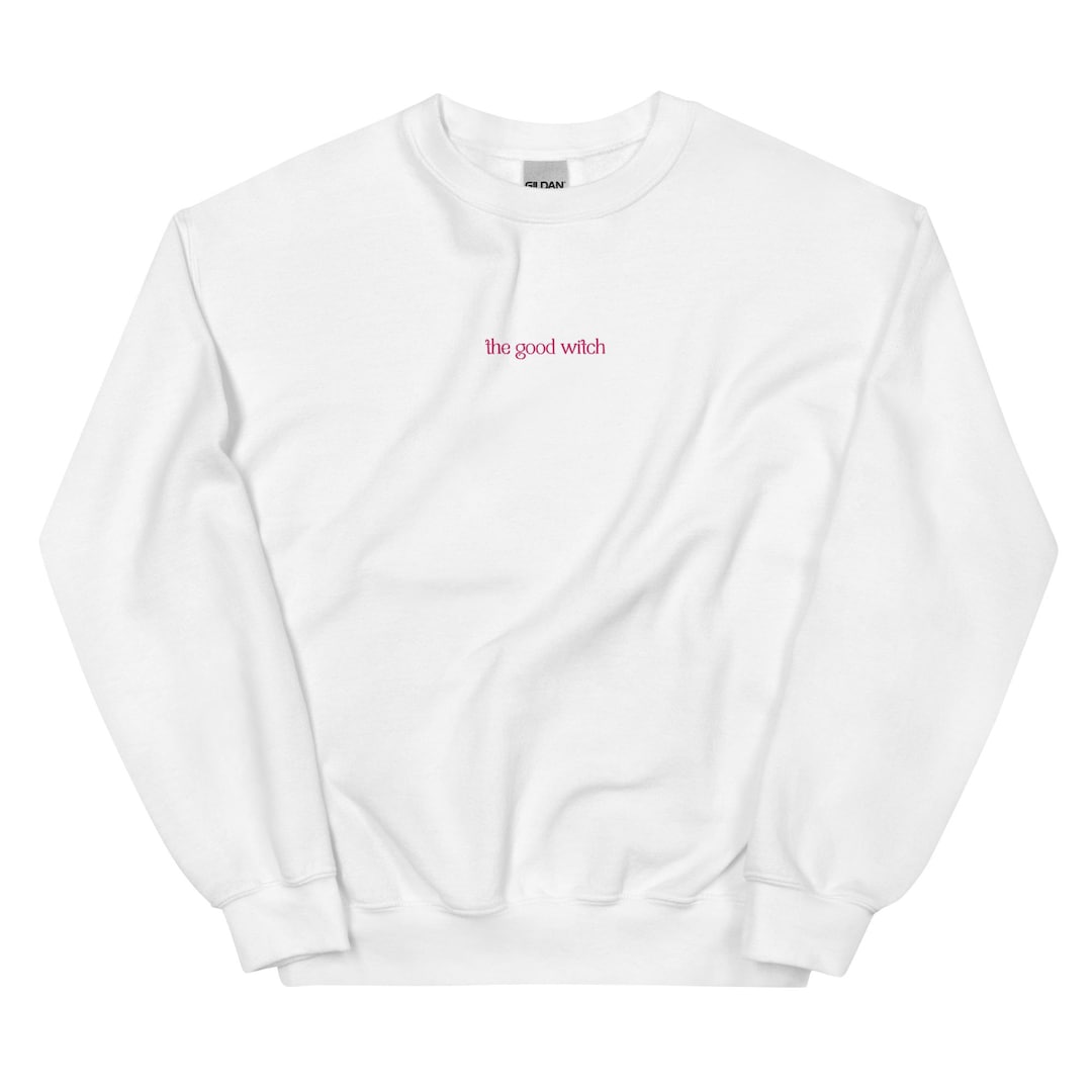 The Good Witch Sweatshirt (white With Hot Pink Embroidery - Center ...
