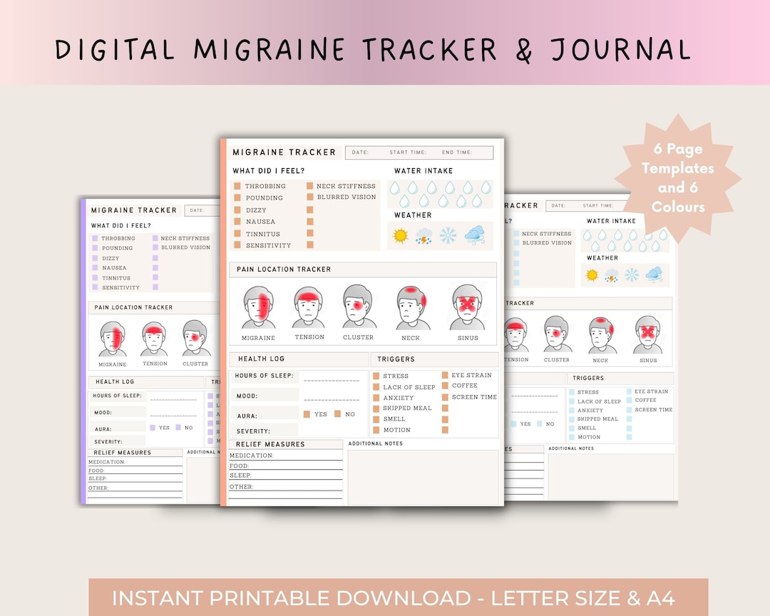 Migraine Tracker Printable Migraine Journal Headache Log Chronic Pain ...
