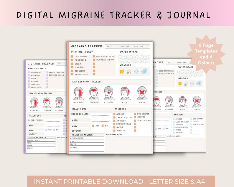 Migraine Tracker Printable Migraine Journal Headache Log Chronic Pain ...