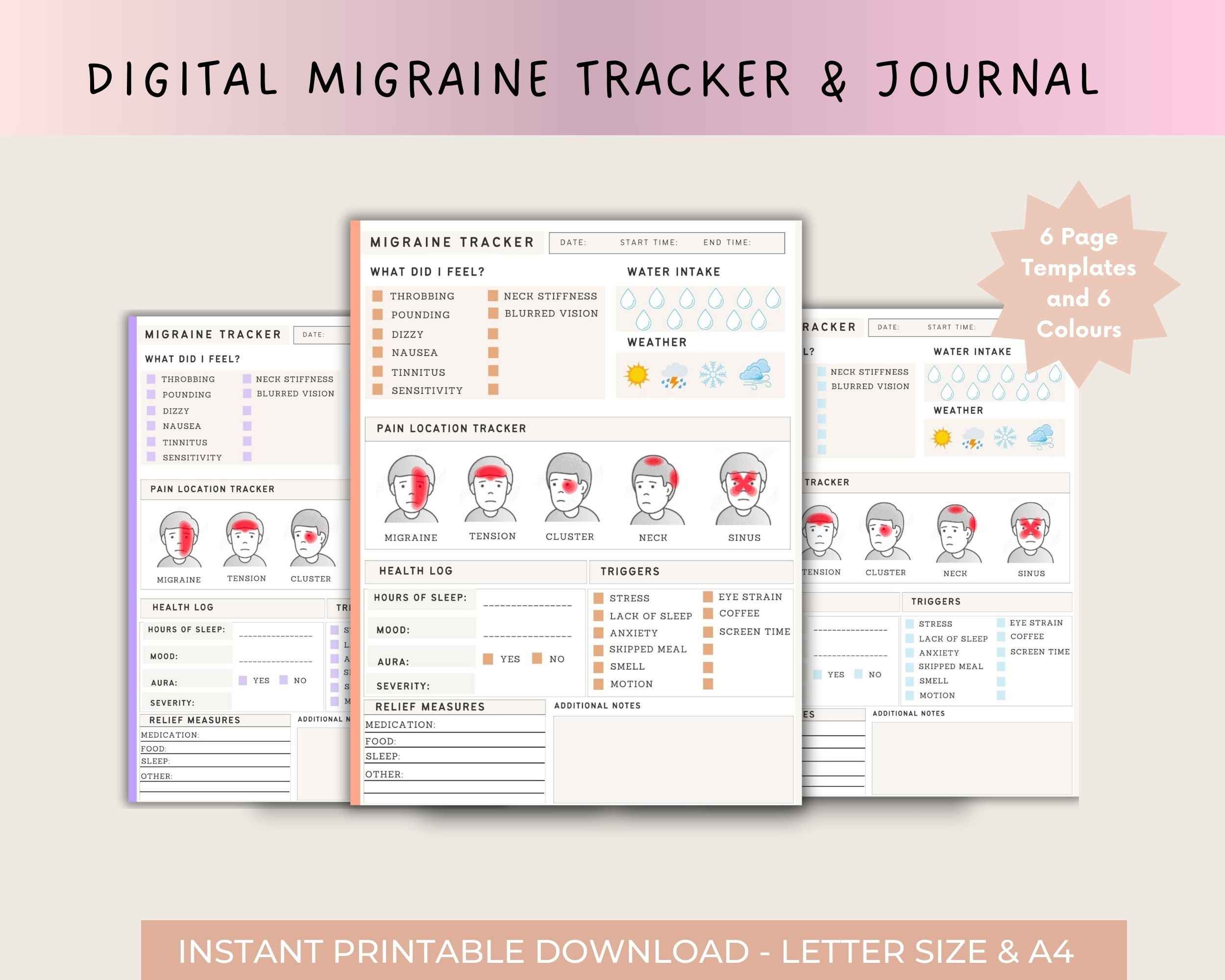 Migraine Tracker Printable Migraine Journal Headache Log Chronic Pain ...