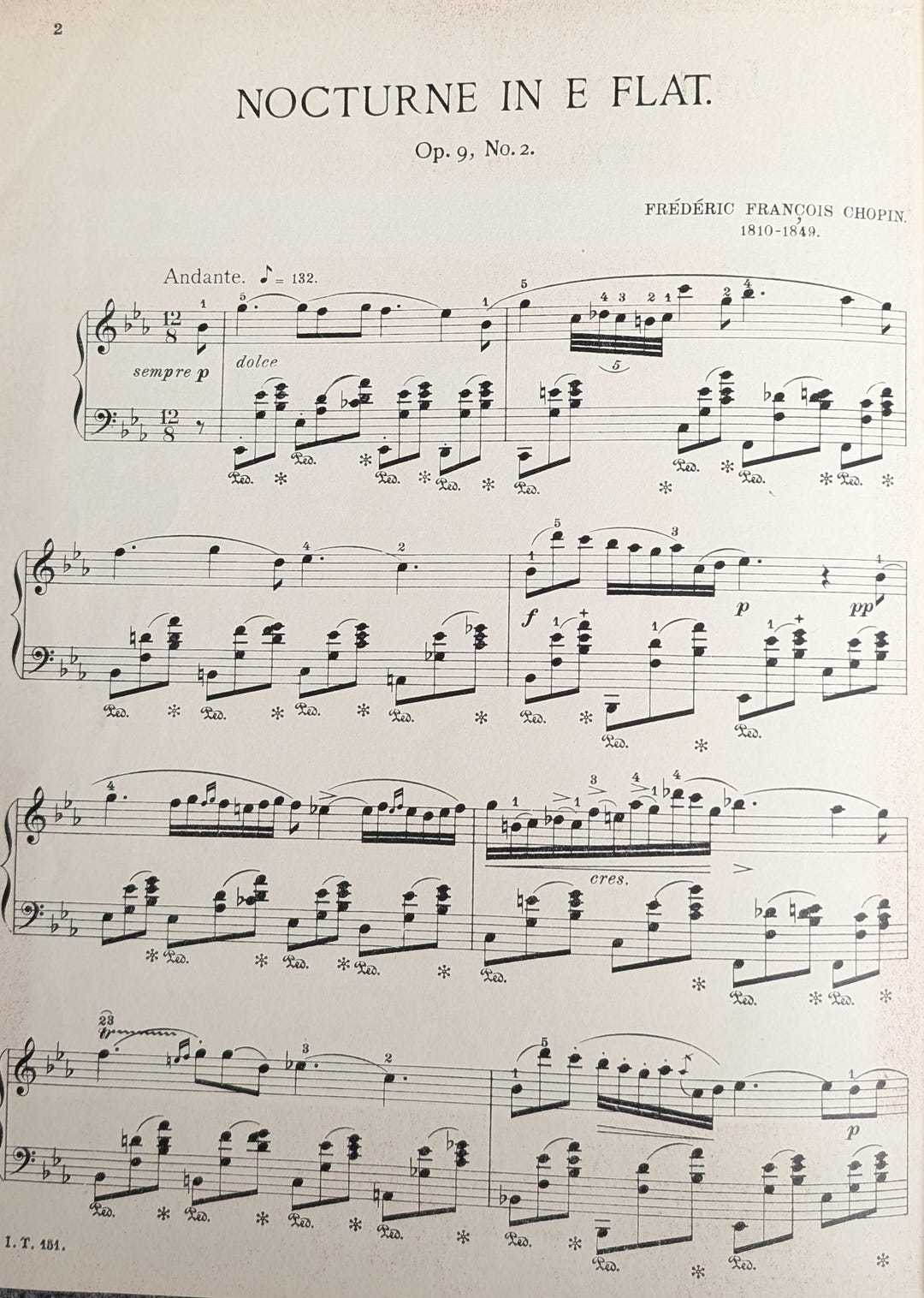 Nocturne in E Flat - Chopin. Digital Sheet Music Download. Intermediate ...